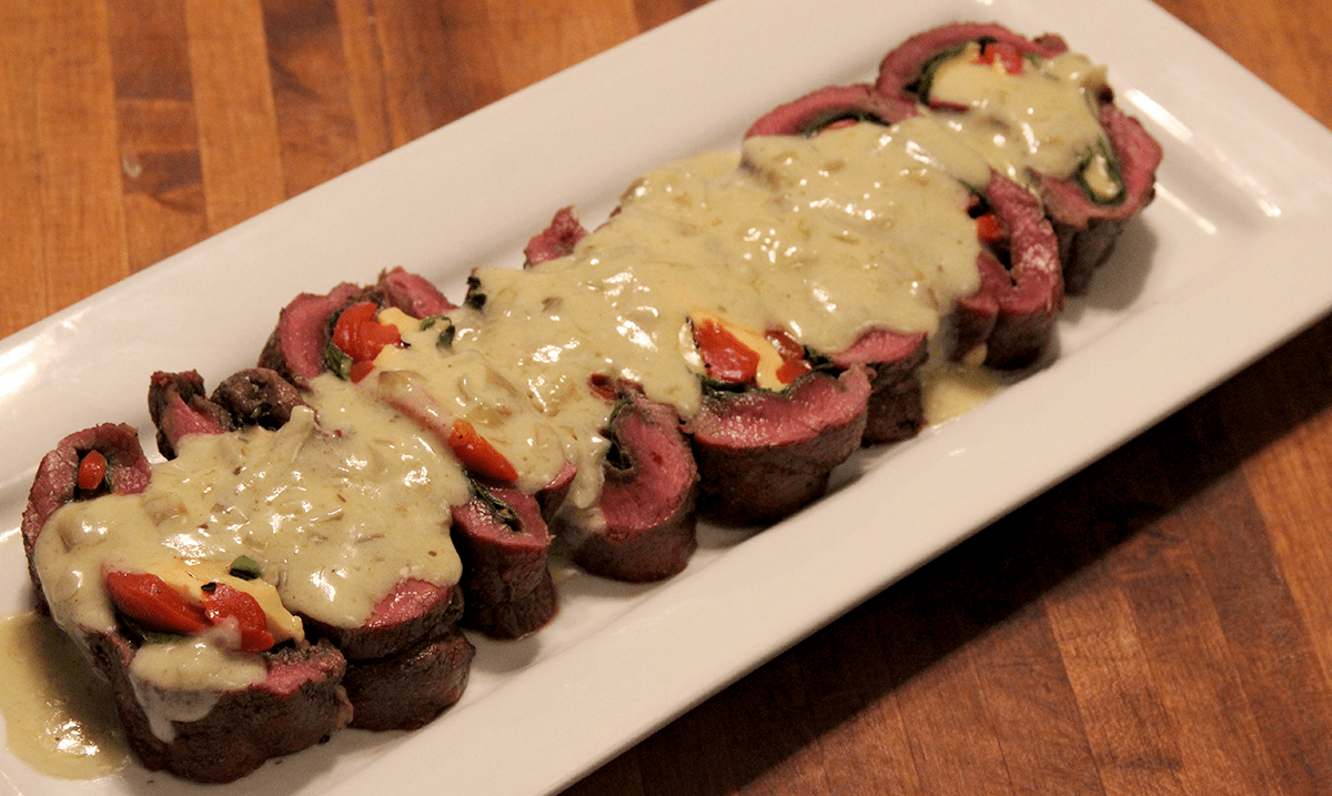 Spinach, Gouda and Roasted Red Pepper Venison Backstrap with Bourbon ...